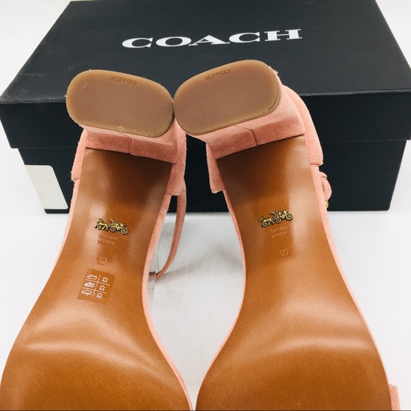Coach | Shoes | Coach Peony Pink Suede Womens Heels Sandals | Poshmark